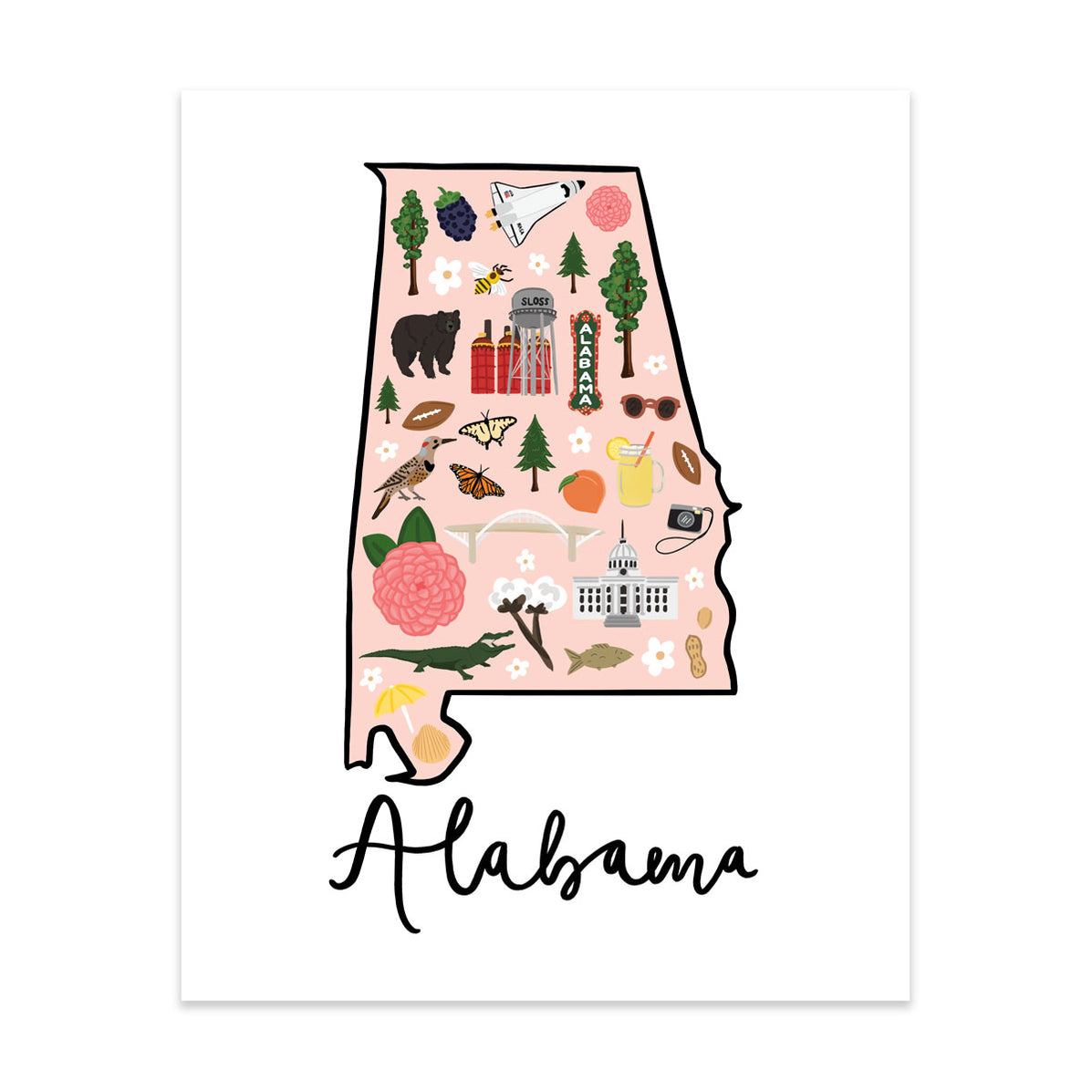 State Art Prints - Alabama– Bloomwolf Studio