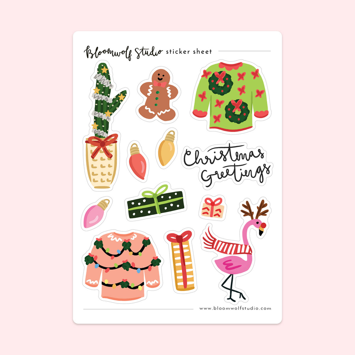 Christmas Greetings Sticker Sheet– Bloomwolf Studio